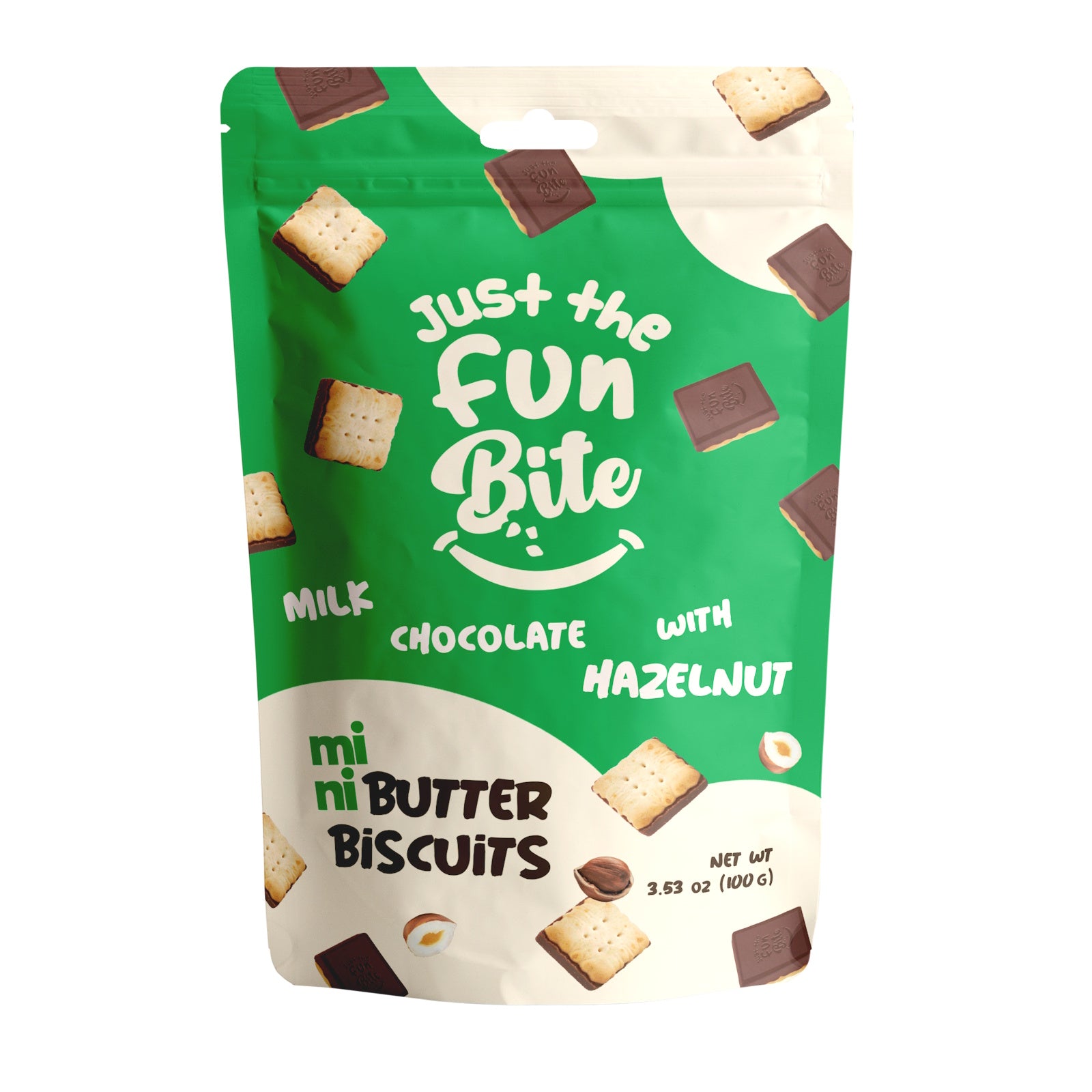 Fun Bite Hazelnut Milk Chocolate Covered Butter Biscuits 100 Gms – Ramanico